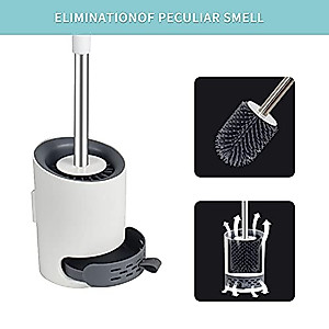 LUXACO Toilet Brush and Holder Set,Toilet Bowl Cleaner Brush for Bathroom,Wall Mounted Toilet Bowl Cleaner Brush,Soft Silicone Bristle Toilet Brush with Tweezers,White,5.1x4.7x6.7in(13x12x17cm)