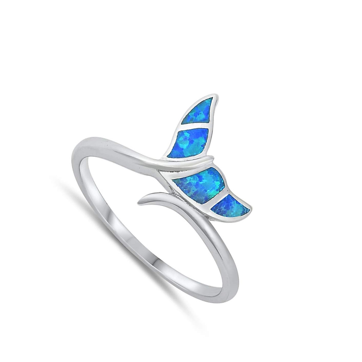 Blue Simulated Opal Mosaic Whale Tail Promise Sterling Silver Ring Size 5