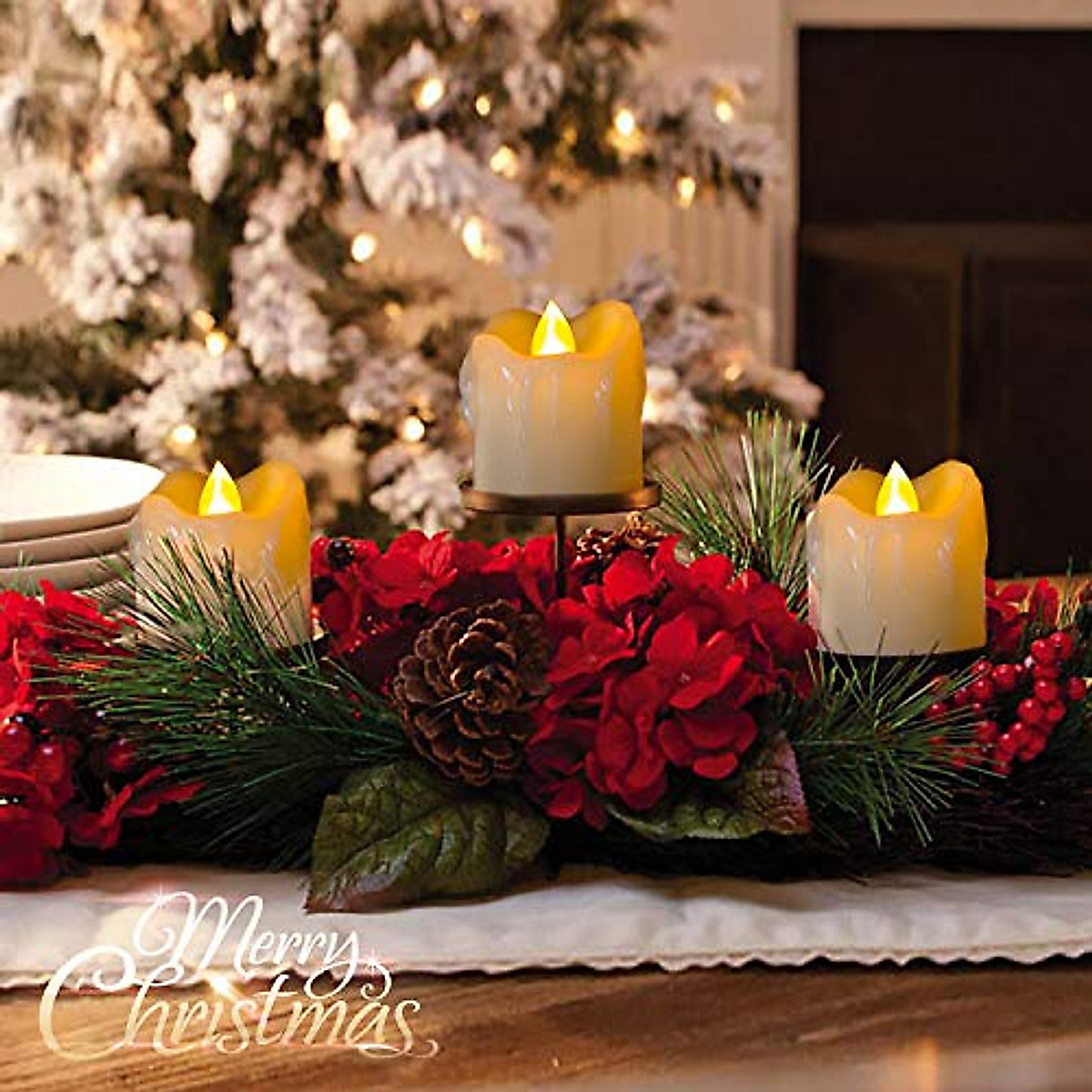 Homemory 400+ Hours 6 Pack Flameless LED Votive Candles with Timer, Battery Operated and Remote Control, Flickering Tea Lights 1.5x1.7 inches Wedding, Thanksgiving, Halloween, Table(6 Extra Batteries)