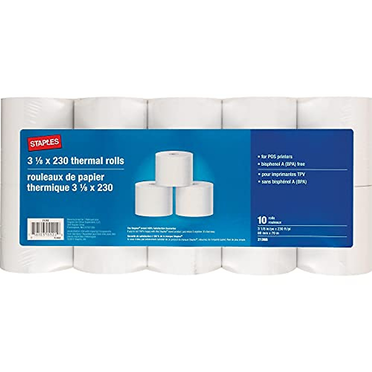 Staples 472634 Thermal Cash Register/Pos Rolls 3 1/8-Inch X 230-Ft 10/Pack (18229/21265)