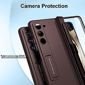 GOHHME for Samsung Galaxy Z Fold 5 Case with Magnetic Hinge Protection S Pen Holder Built-in Screen Protector Adjustable Stand, Camera Protection & Luxury Shockproof Thin Hard PC Cover (Burgundy)