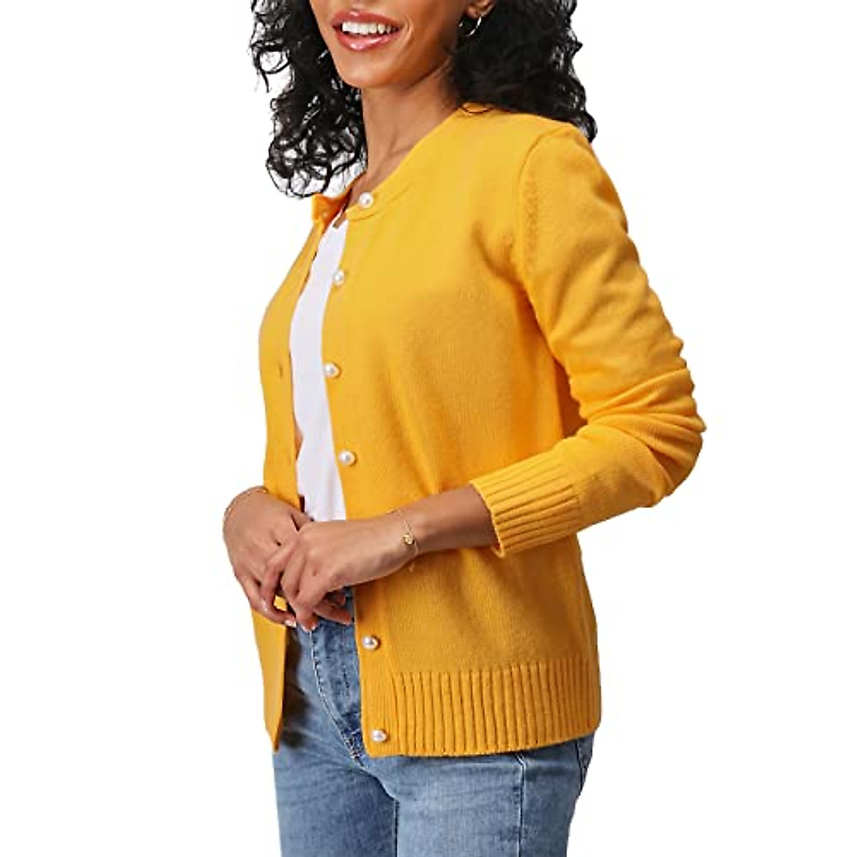 OSABASA Womens Casual Slim Fit Button Closure Long Sleeve Cardigans Yellow US XL (OSCWOCAL001)