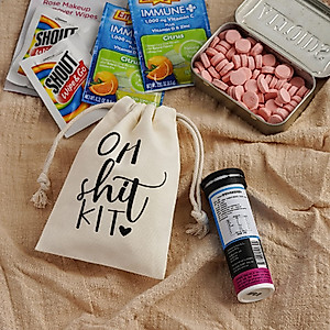 PandaSew Oh Kit Bags Party Favor Bags for Bachelorette Survival Jewelry Bag Luxury Beige Cotton Canvas Drawstring Bag for gift (20pcs 4x6 inch)