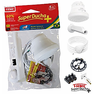 FAME - Electric shower 110V - 4 temperatures. Includes: Head, hose with hand head + support, installation tube, free spare resistance included - Calentador de Agua Electrico.