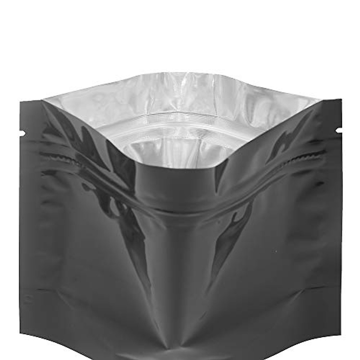 QQ Studio Pack of 100 Double-Sided Glossy Wide Mouth Smell Proof Stand Up Resealable Pouch Bags (Glossy Black, 6.5x5" (3oz))