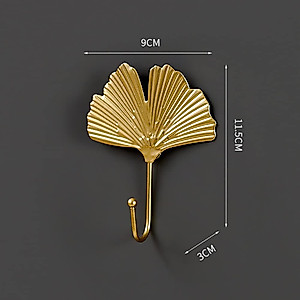 Decorative Leaves Iron Hooks, Set of 4 Leaf Shaped Self Adhesive Wall Shower Curtain Coat Hooks, Modern Key Holder Wall Mounted Metal Iron Gold Single Prong Coat Hanger for Hallways, Living Room