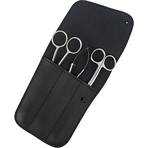 MAKER AND MARKET Premium Embroidery Scissors Set of 3 Kit - Double Bent Offset Duckbill, Spring Action Curved Blade and Double Bend Long Applique Needlepoint with Pouch Sleeve (Satin)