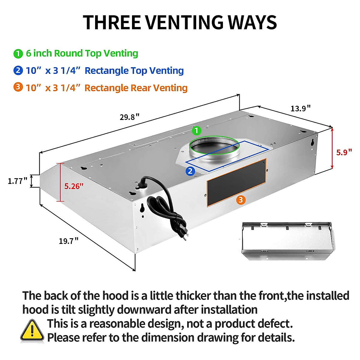 SNDOAS Under Cabinet Range Hood 30 Inch with 3 Way Venting,Stainless Steel Range Hood w/Baffle Filters,Ductless Range Hood 500 CFM,Kitchen Vent Hood,Under Cabinet Hood,3 Speed Exhaust Fan