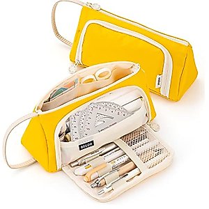 Large Capacity Pencil Case Pencil Pouch Handheld Pen Bag Cosmetic Portable Bag for Office School Teen Girl Boy (Yellow)