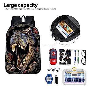 CNRYRIO Dinosaur Backpack Kids School Bag Set 17 Inch Laptop Backpack with Insulated Lunch Box and Pencil Case for Boys and Girls (Dinosaur-A)