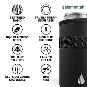 Elemental Stainless Steel Can Cooler, Triple Wall Insulated Beverage Insulator - Drink Sleeve for 12oz Regular Cans - Black
