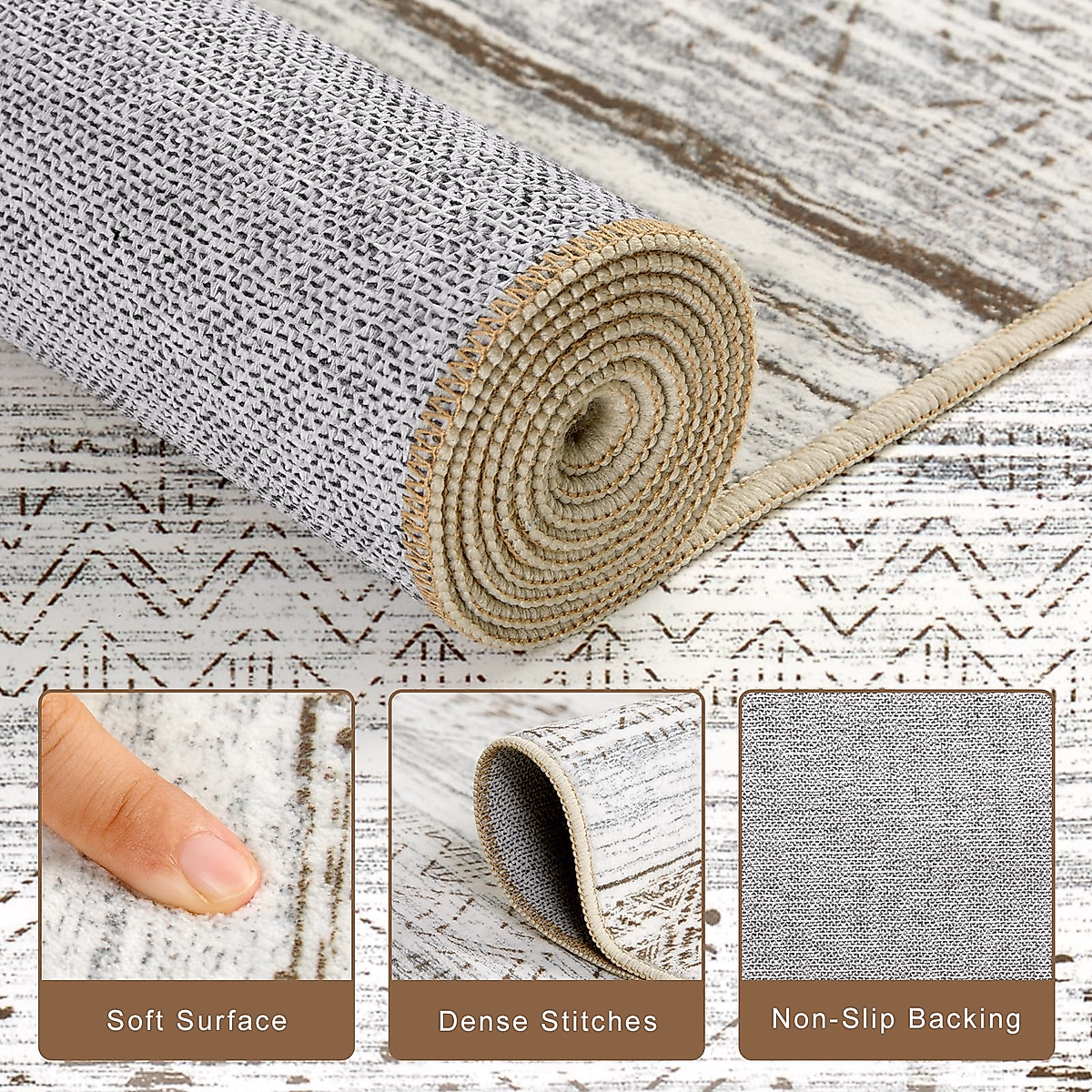 Area Rug for Living Room 5x7 - Large Indoor Washable Rugs Geometric Neutral Rug Farmhouse Soft Floor Carpet Modern Foldable Rug for Bedroom Home Dining Office - Brown