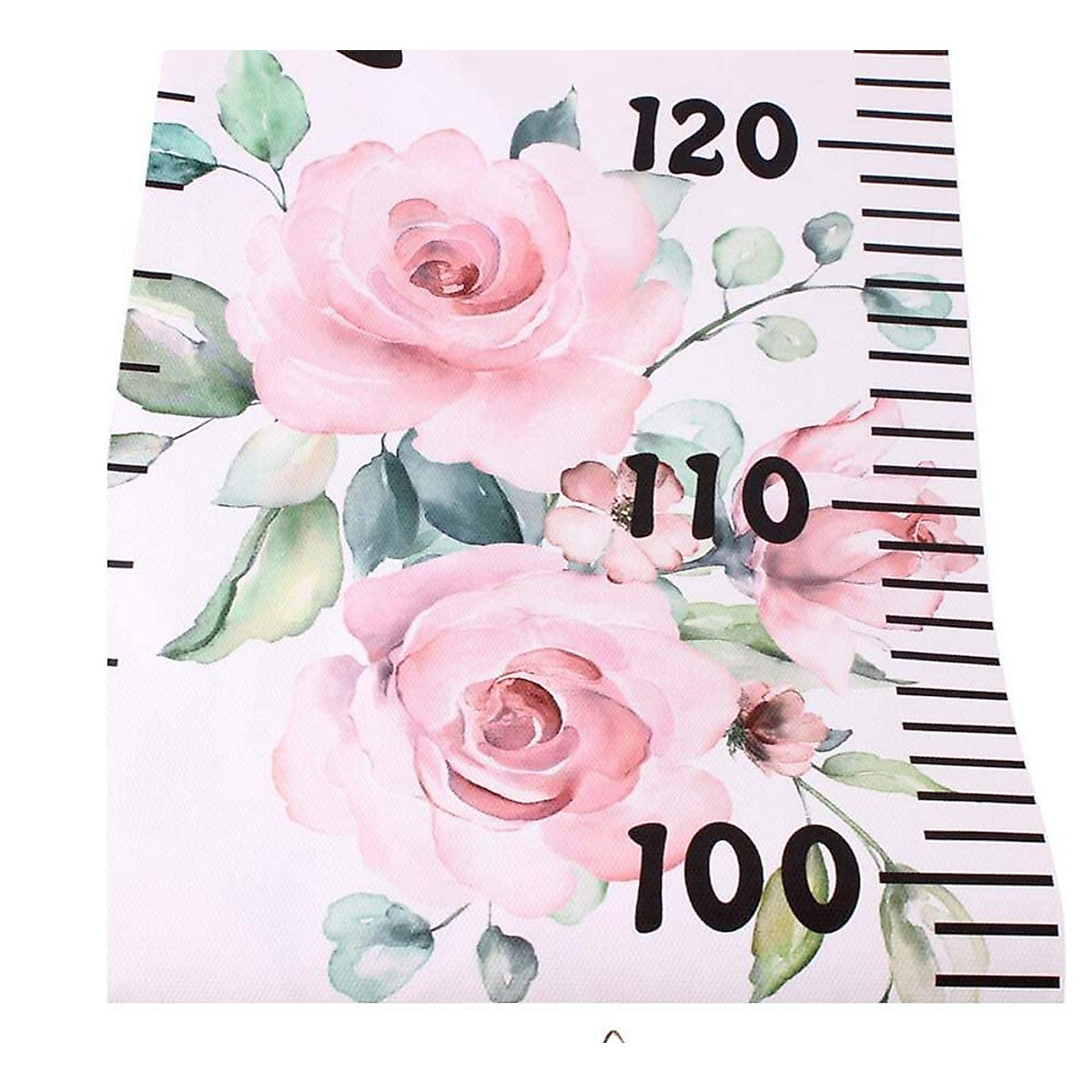 Baby Growth Chart Ruler Kids Roll-up Height Chart Wall Hanging Measurement Chart Wall Decor with Wood Frame for Kids Nursery Room Canvas Removable Height Growth Chart 8'' x 79'' (Pink Flower)