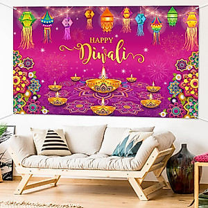 Happy Diwali Backdrop Banner Decorations, Indian Diwali Backdrop Decorations for Home Wall Hanging, Diwali Photo Booth Props Background Banner for Light Celebration Festival Party Supplies, 43x73 Inch