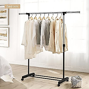 JZM Adjustable Clothes Garment Rack, Rolling Clothes Organizer on Wheels for Hanging Clothes with Bottom Shelves, Rolling Clothes Rack Portable Collapsible Commercial Garment for Entryway, Bedroom
