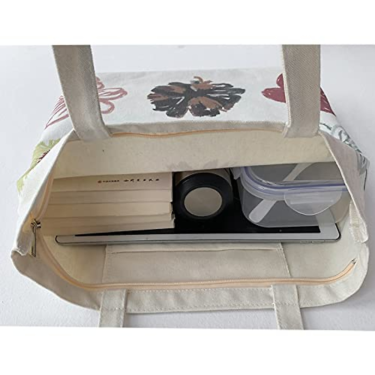 TWOYOMN Women canvas Tote Bag for Women Girls Kids school Shoulder Bag with zipper Work Beach Lunch Travel and Shopping Grocery Bag