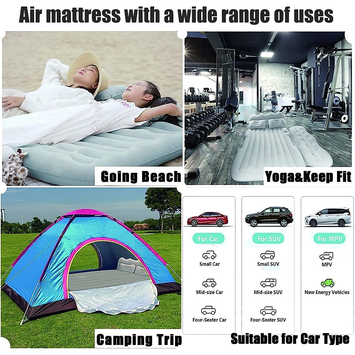 GJXJY Car Air Mattress Back Seat Truck, Inflatable Blow Up Bed with 2 Pillows and Electric Car Air Pump Portable Sleeping Pad for Travel Camping (Black)