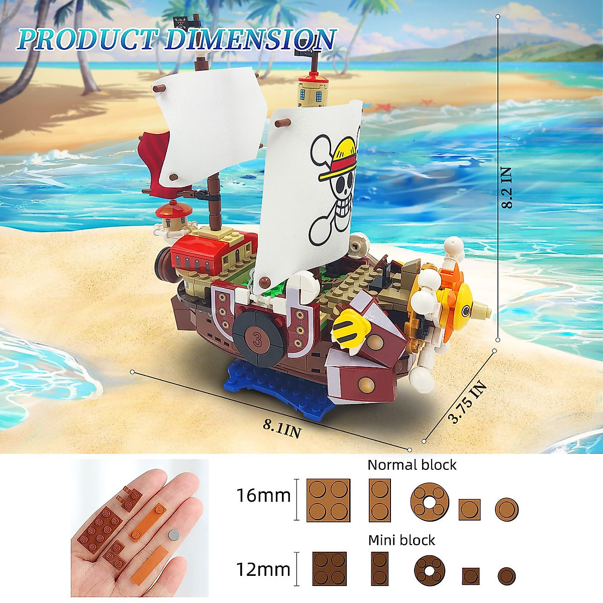 JESGO One Piece Anime Thousand Sunny Ship Building Kit, Featuring 9 Main Action Figures with LED Light Not Compatible with lego, One Piece Merch Pirate Boat Blocks Ideal Gift for Kid, Adult(432 PCS)