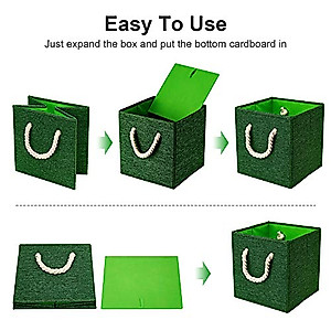 Foldable Fabric Green Cube Storage Bins Cloth Cube Storage Organizer Bin with Cotton Rops 10.5x10.5x11 In Collapsible Clothes Storage Cubes Baskets Drawers Organizer Cubicle Storage Boxes for Organizing Closet Shelves ,Q-ST-50-3
