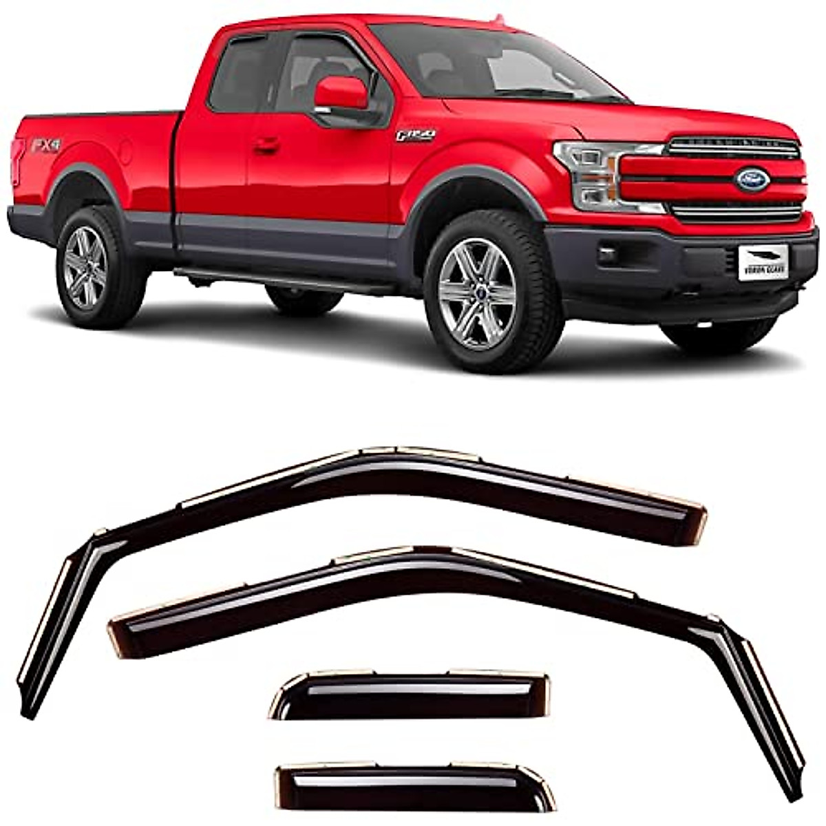 Voron Glass in-Channel Extra Durable Rain Guards for Ford F150 2015-2020 SuperCab, Window Deflectors, Vent Window Visors, 4 Pieces - 230095