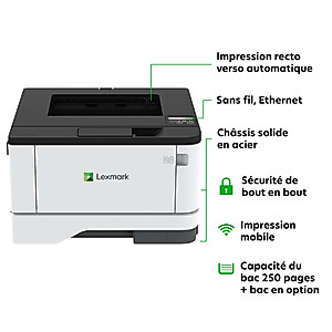 Lexmark B3340dw Monochrome Laser Printer with Full-Spectrum Security and Print Speed up to 40 ppm(29S0250), Gray/White, Small