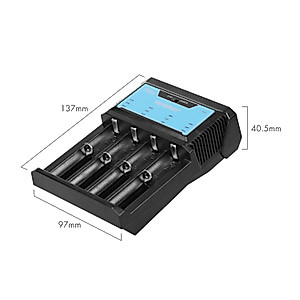 Tenergy T4s Intelligent Universal Charger, 4-Slot Battery Charger for Li-ion, LiFePO4, NiMH and NiCd Rechargeable Batteries,18650, 14500, 26650, AA AAA C Cell Battery Charger with Car Adapter
