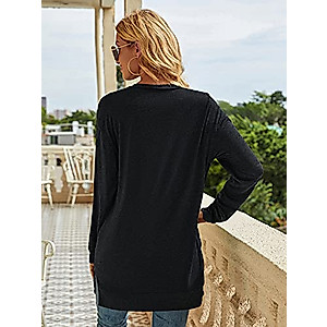 XUERRY Womens Casual V-NECK Long Sleeves Pocket Solid Color Sweatshirt Tunics Blouse Tops (X9009Black,L)