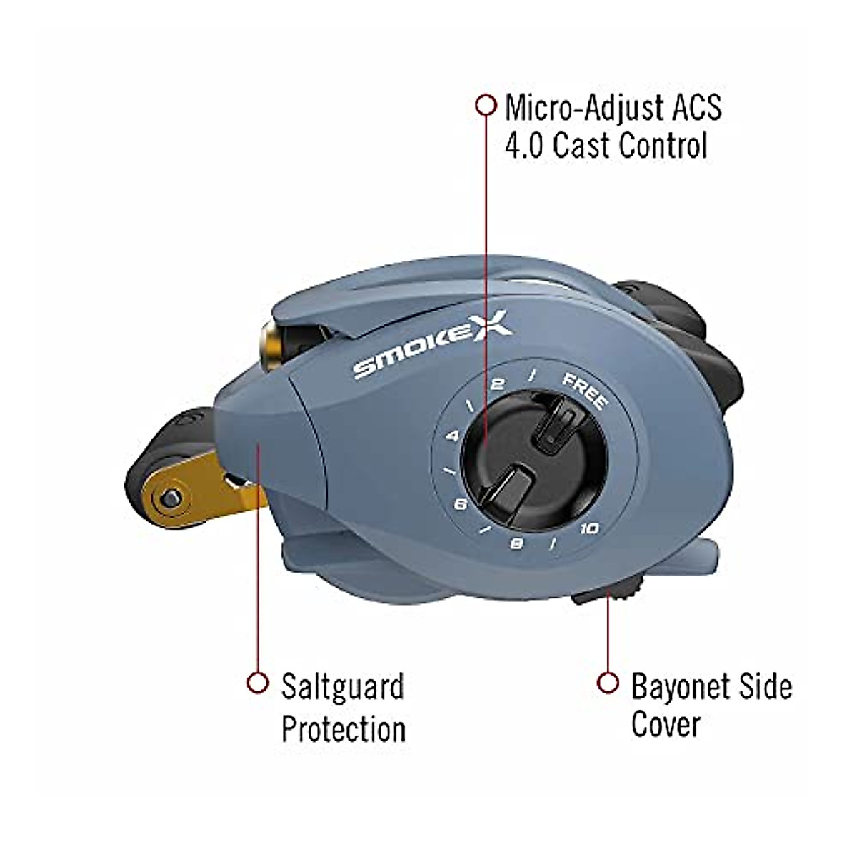 Quantum Smoke X Baitcast Reel and Fishing Rod Combo, 7-Foot 2-Inch 1-Piece EGC4 Composite Cranking Fishing Pole with Split-Grip EVA Rod Handle, Right-Hand Retrieve, Blue