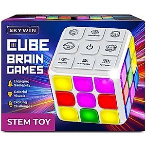 Skywin Puzzle Cube Game (White) - Flashing Cube Handheld Electronic Games Stem Toy - Fun Memory Games & Brain Games for Adults and Kids