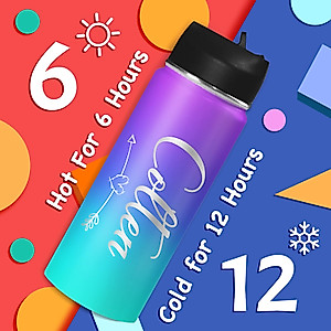 Purefly Personalized Water Bottles for Kids for School With Name or Text Custom Insulated Stainless Steel Sports Water Bottle with Straw and Handle for Girls and Boys Straw Lid Back to School Gift