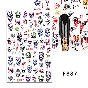10 Sheets Halloween Nail Art Stickers Decals Self-Adhesive Pegatinas Uñas Cute Horror Scream Skull Darkness Red Harley Quinn Joker Nail Supplies Nail Art Design Decoration Accessories
