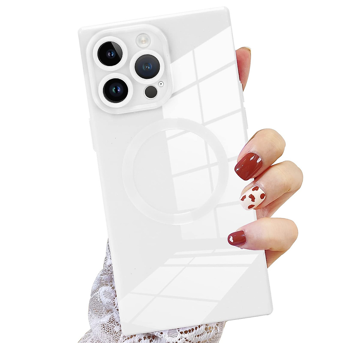 BITOBE Designed for iPhone 14 Pro Max Case Compatible with MagSafe TPU Magnetic Glitter Camera Protection for Women Girls for iPhone 14 Pro Max 6.7"-White