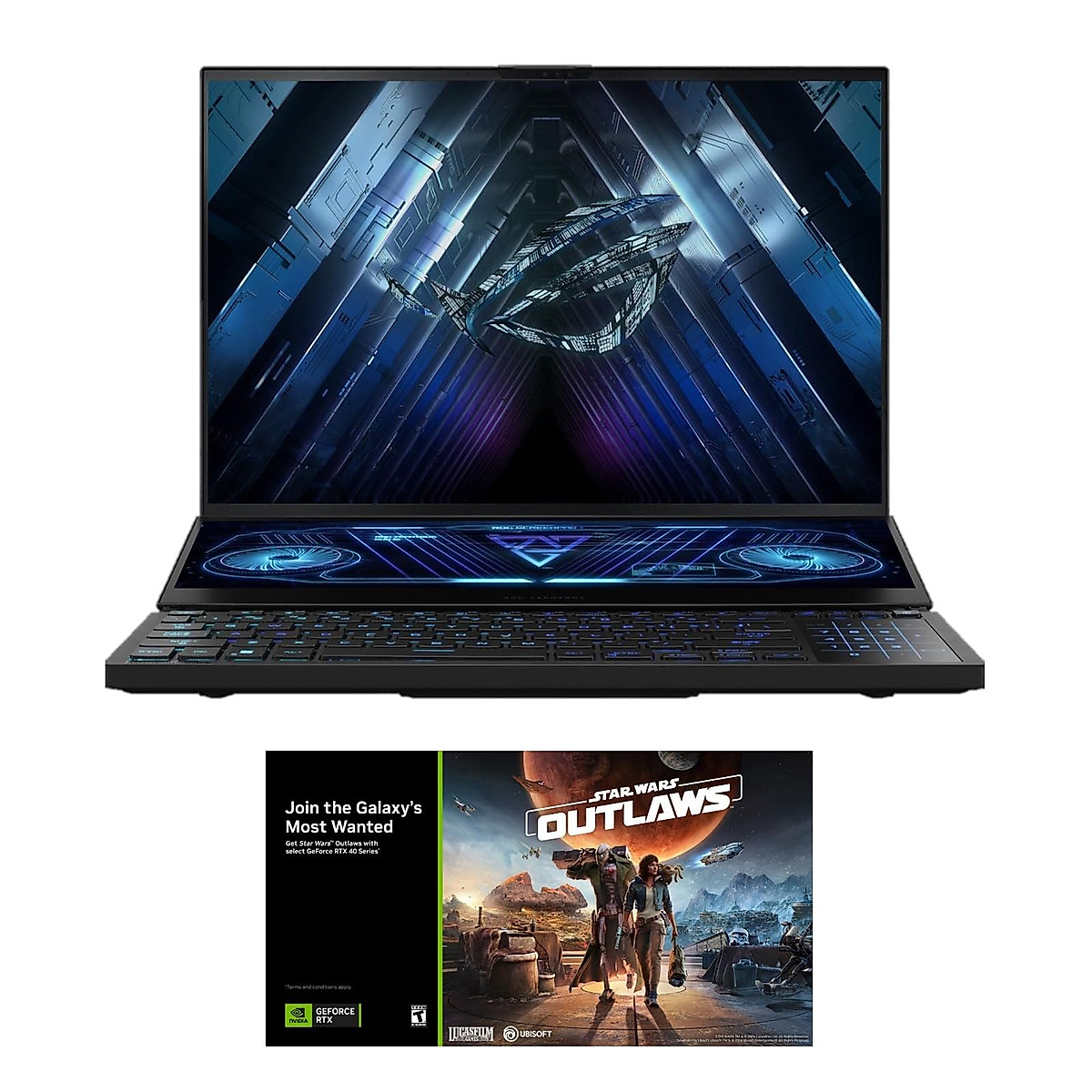 EXCaliberPC 2023 ASUS ROG Zephyrus Duo 16 GX650PY-XS97 (AMD Ryzen 9 7945HX, 32GB RAM, 2TB NVMe SSD, RTX 4090 16GB, 16" QHD+ 240Hz 3ms, Windows 11 Pro) Gaming Laptop