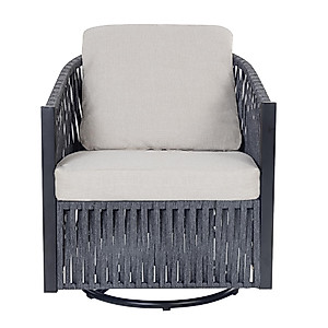 ROCKINGRUN 3 Pieces Outdoor Swivel Rocker Chair Set of 2,Outdoor Patio Glider Chair Rattan with Steel Side Table,Soft Cushions,Outdoor Patio Furniture Sets for Outside Deck Porch Garden,Dark Grey