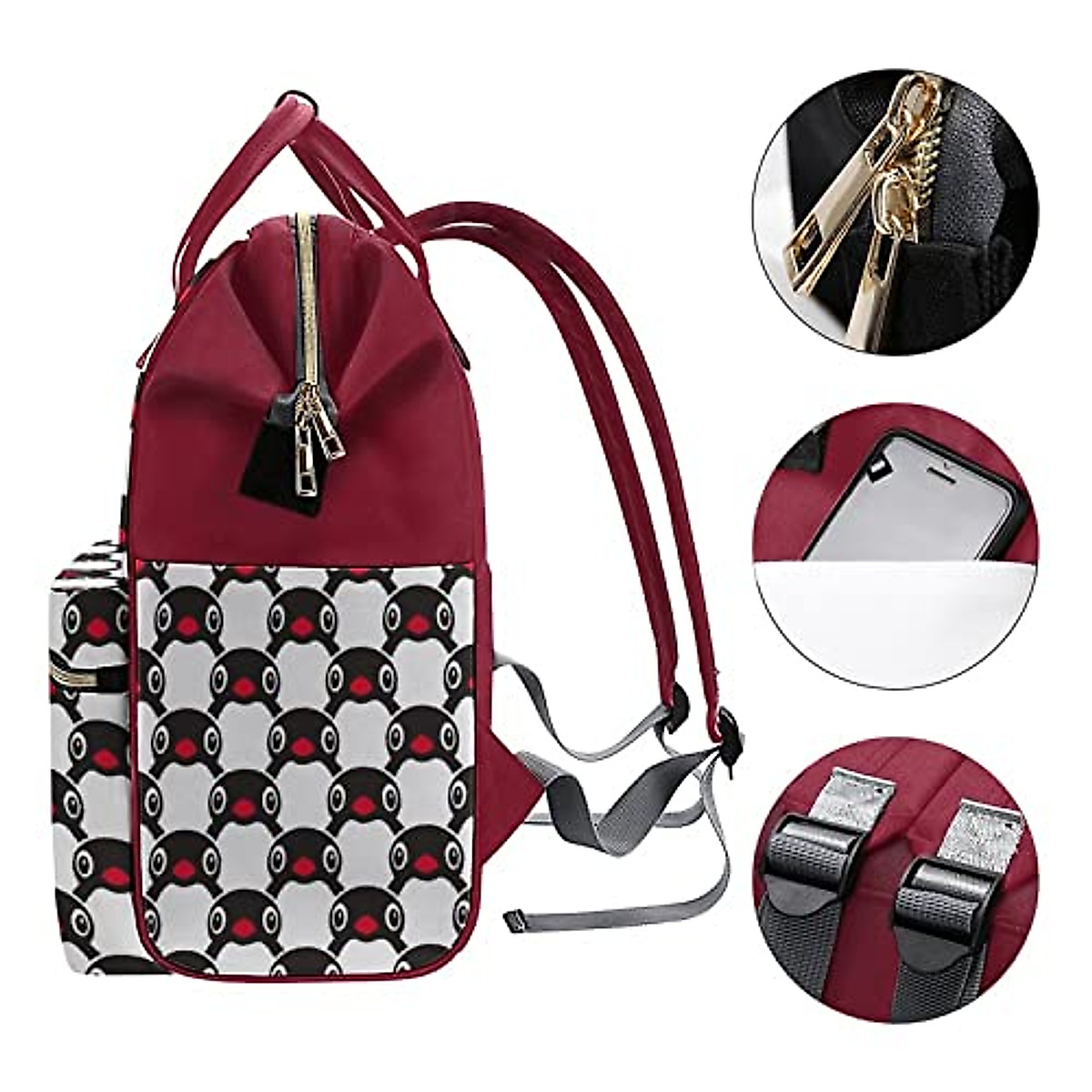 Penguin Pattern Diaper Bag Backpack Large Capacity Mommy Bags Multifunction Nappy Bag Travel Back Pack Red-Style