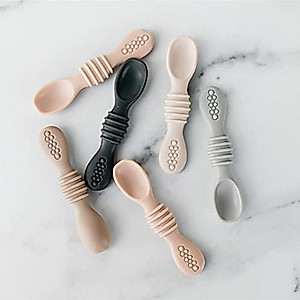 Simka Rose Silicone Baby Spoons - Self Feeding, 6 Months, First Stage Infant Spoons for Babies & Toddlers - Set of 6 BPA Free, Dishwasher, Microwave Safe Food Utensils - Neutral