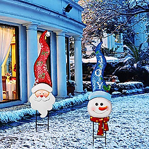 MAGGIFT 2 Pack Christmas Metal Stakes with Tinkle Bell, Metal Snowman and Santa Claus Garden Decor for Outdoor Decorations, Stake Decorative 3D Snowmen Welcome Yard Lawn Pathway Driveway Signs