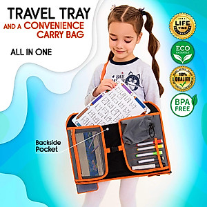 ECOFANTASY 2 PK Kids Travel Tray w/Dry Erase Top - Car Seat Travel Tray Table for Toddler - Travel and Road Trip Essentials Kids - Car Lap Desk with Storage