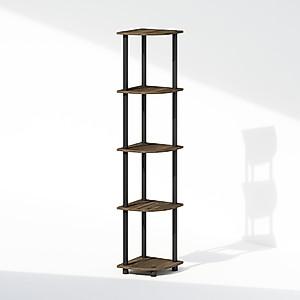 Furinno Turn-N-Tube 5 Tier Freestanding Corner Display Rack Shelving Unit, Columbia Walnut/Black