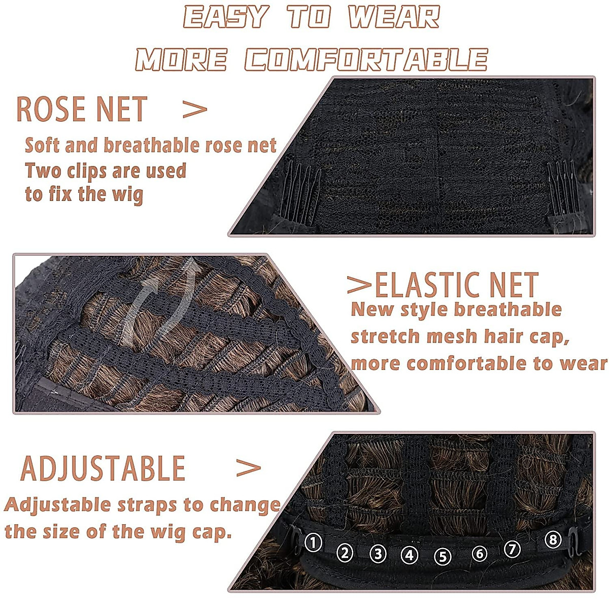 LINGHANG Short Curly Afro Wigs with Bangs for Black Women, Brown Afro Kinky Curly Wigs for Black Women Synthetic Heat Resistant Fluffy Brown Wigs (Ombre Brown)