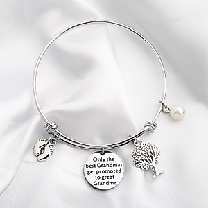 FUSTMW Baby Reveal Gift For Grandma New Grandma Bracelet Only The Best Grandmas Get Promoted To Great Grandma Baby Announcement Gift (silver)