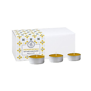 The Beeswax Co Tea light Beeswax Candles - Natural Honey Scented - For Home - Long-Lasting & Eco-Friendly - Cotton Wick - Slow Burning - Hand Poured Pure Organic Bees Wax - Set of 24 Tealights (Metal)