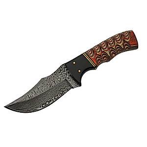 Szco Supplies 8" Horn/Twisted Wood Handle Damascus Steel Upsweep Skinning Knife With Sheath