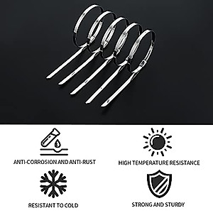 Metal Zip Ties 11.8 inch 100pcs 304Stainless steel Heavy duty Multi-purpose Self-locking Cable Ties Suitable for in machinery, vehicles, farms, pipes, roofs,cables, as well as Outdoor binding