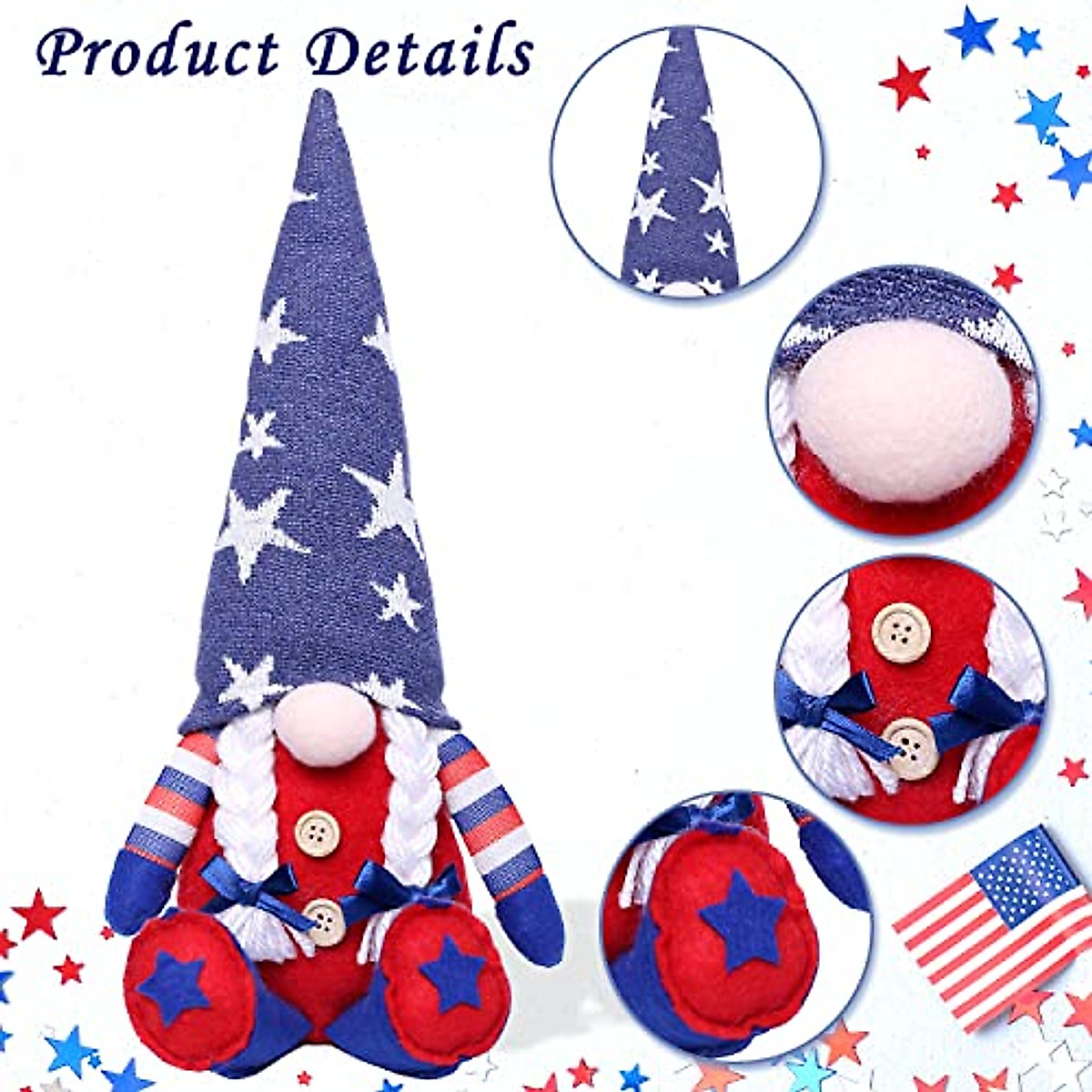 ZTML MS 4th of July Decorations Gnomes - 2pcs Mr & Mrs. Patriotic Gnomes - Handmade Swedish Tomte for Fourth of July Memorial Day Decorations Veterans Day Armed Forces Day