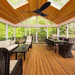 WZHESS 60 inch Black Ceiling Fan without Light, Outdoor Patio Fans for Outside, Large Modern Ceiling Fan with 3 Wood Blades, Quiet DC Motor for Living Room Bedroom Farmhouse(Black, 60inch)