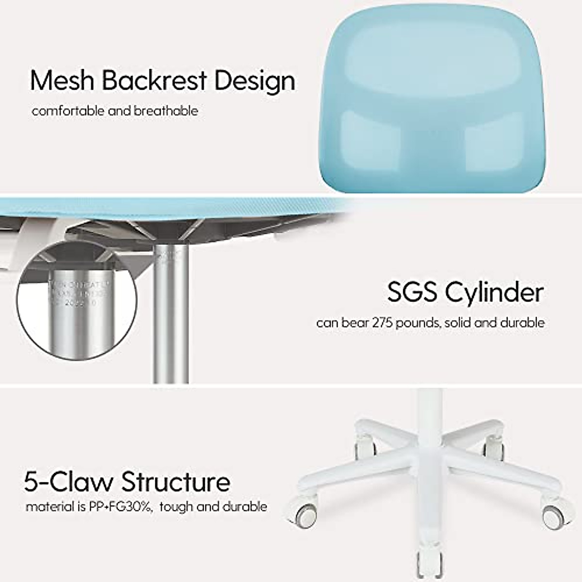 Ergonomic Kids' Desk Chairs, Height & Depth Adjustable Kids Study Chair, Cute Kids Office Chair. Perfect for Home, School and Library. No Armrests.