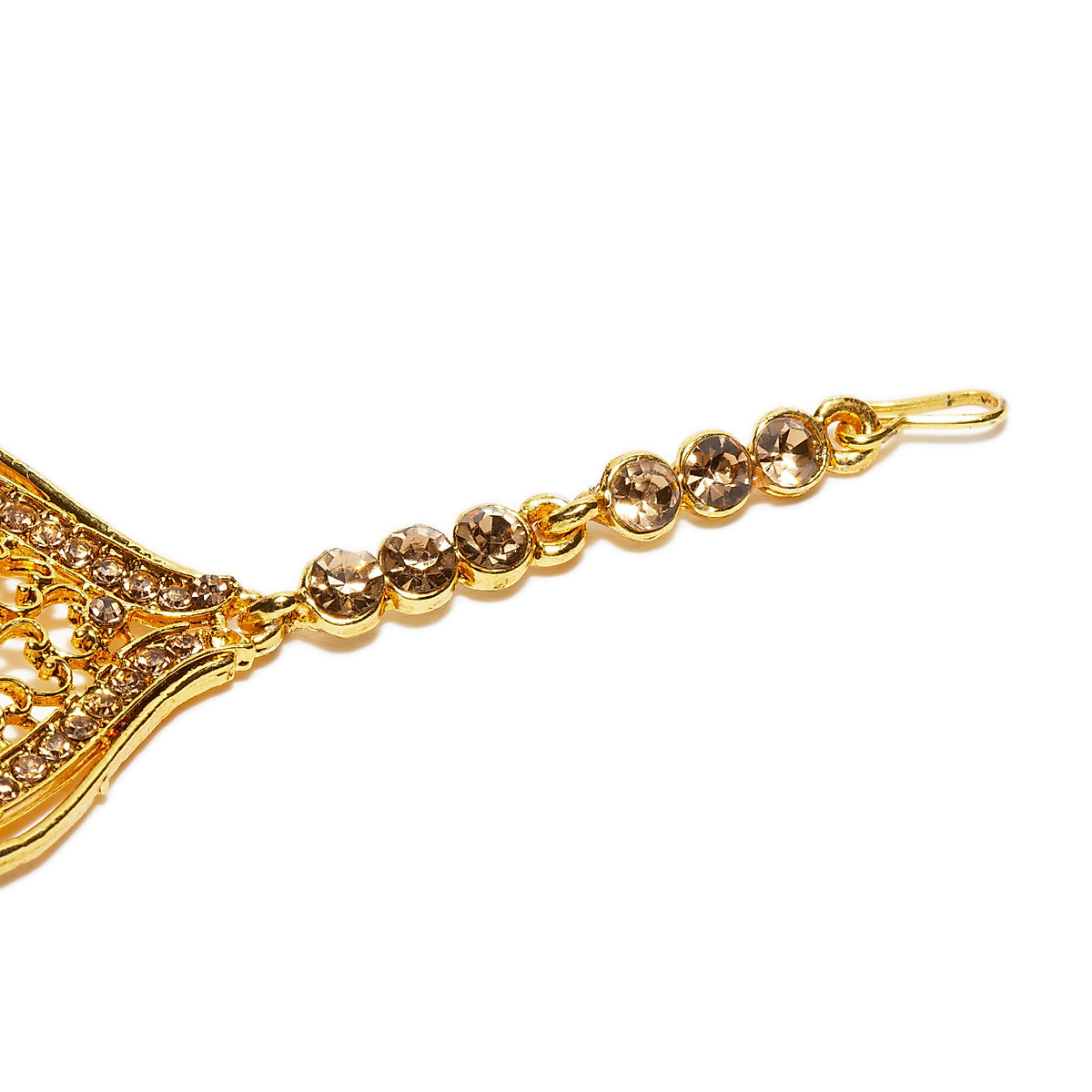 Bindhani Golden Rhinestone Head Piece Maang Tikka & Indian Earrings For Women