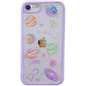 BOFTALE Compatible with iPhone SE 2020 iPhone 7 iPhone 8 Cute Case Clear, Handmade Glitter Bling Sparkle Design Slim Soft TPU Pretty Phone Cover for Girls Women (Purple)