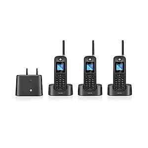 Motorola O213 DECT 6.0 Long Range Cordless Phone - Wireless Phones for Home & Office Phone with Answering Machine - Indoors and Outdoors, Water & Dust Resistant, IP67 Certified - Black, 3 Handsets